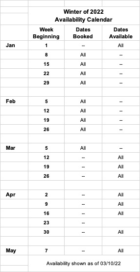 Calendar for Summer & Fall, 2010 Rental availability